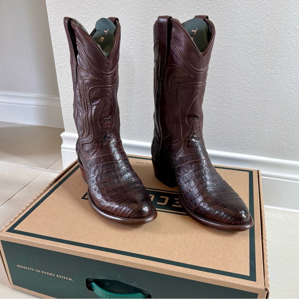 Tecovas Dillon Mahogany Caiman Leather Cowboy Boots - Gem